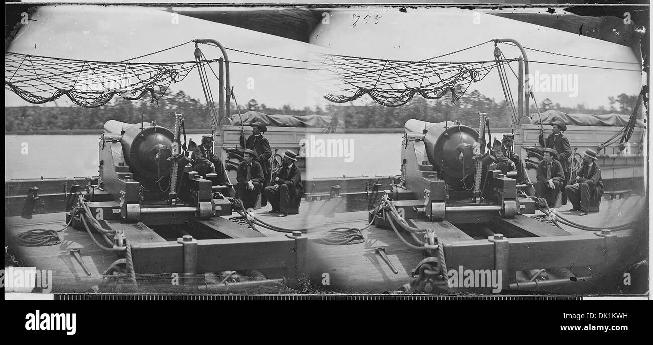 This image shows the deck of a gunboat, providing a clear view of its ...
