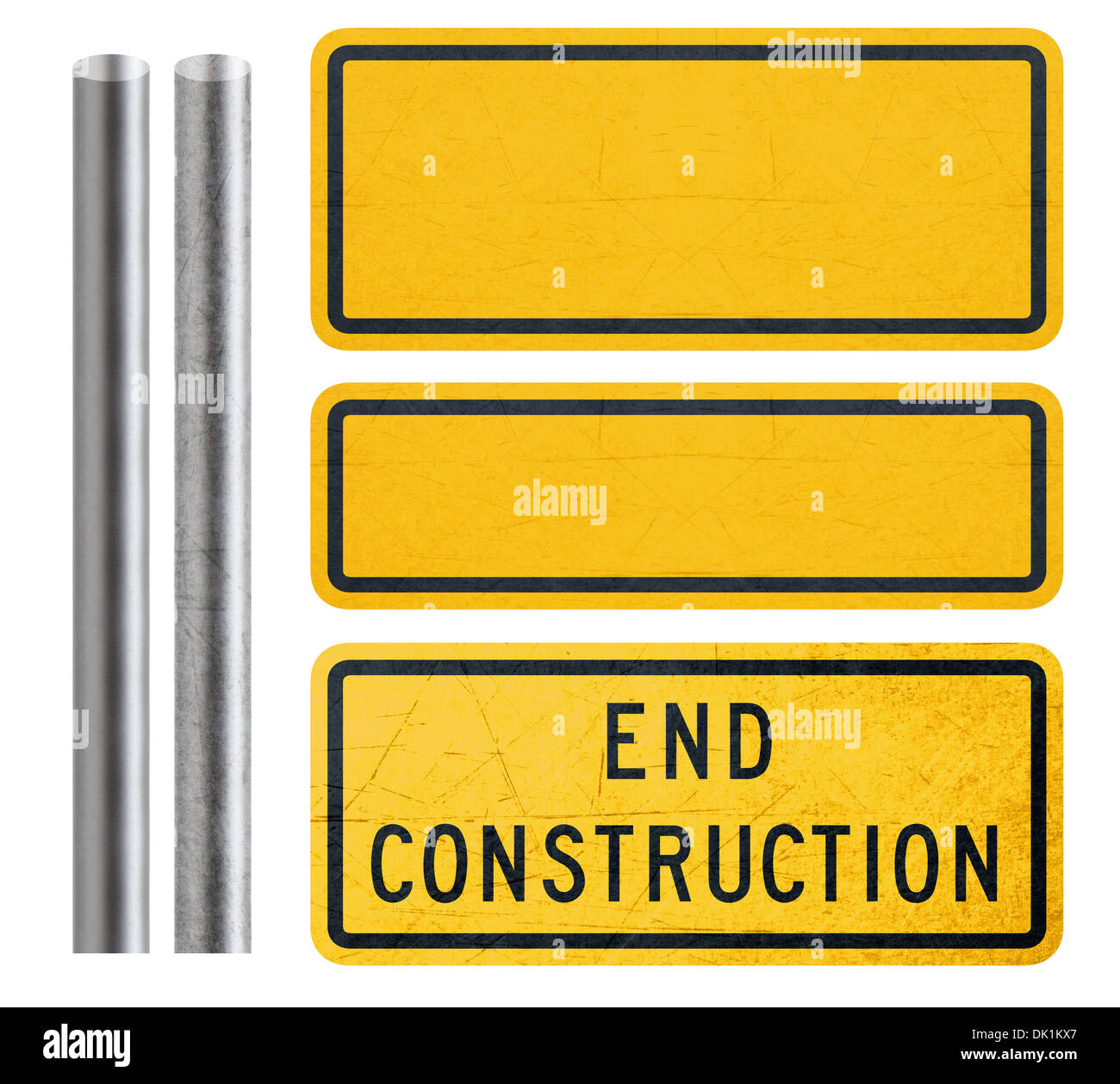 Blank Yellow Sign and end construction sign with metal bar, isolated in ...
