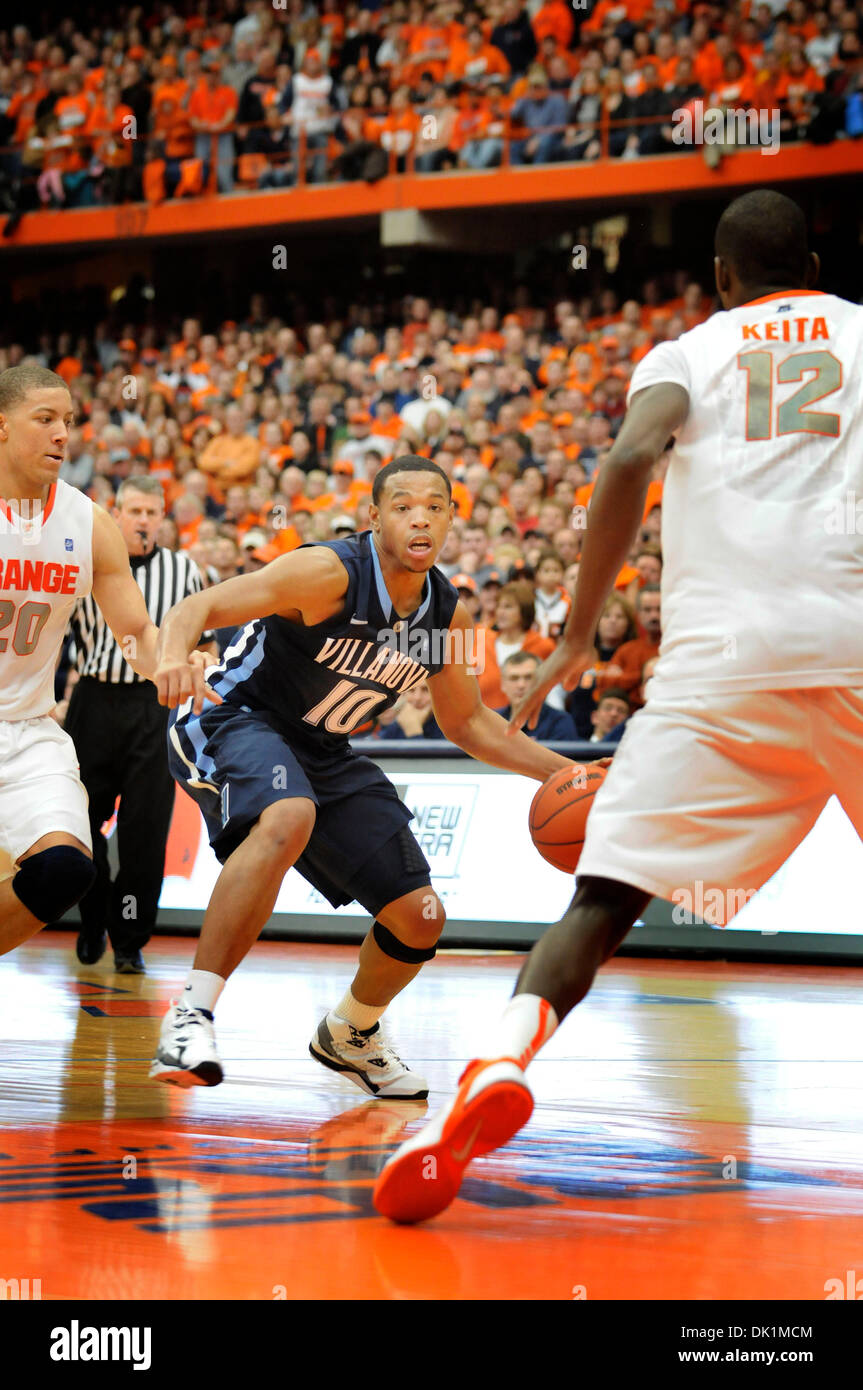 January 22, 2011: Villanova guard Corey Fisher (#10) takes the ball ...