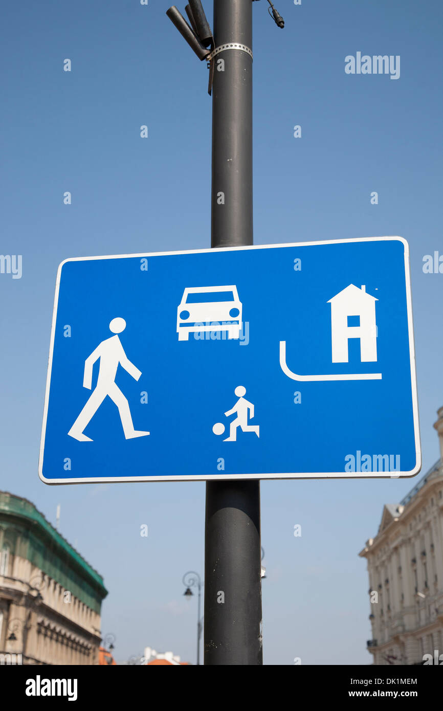 Pedestrian Area Sign in Urban Setting With Blue Sky Background Stock ...