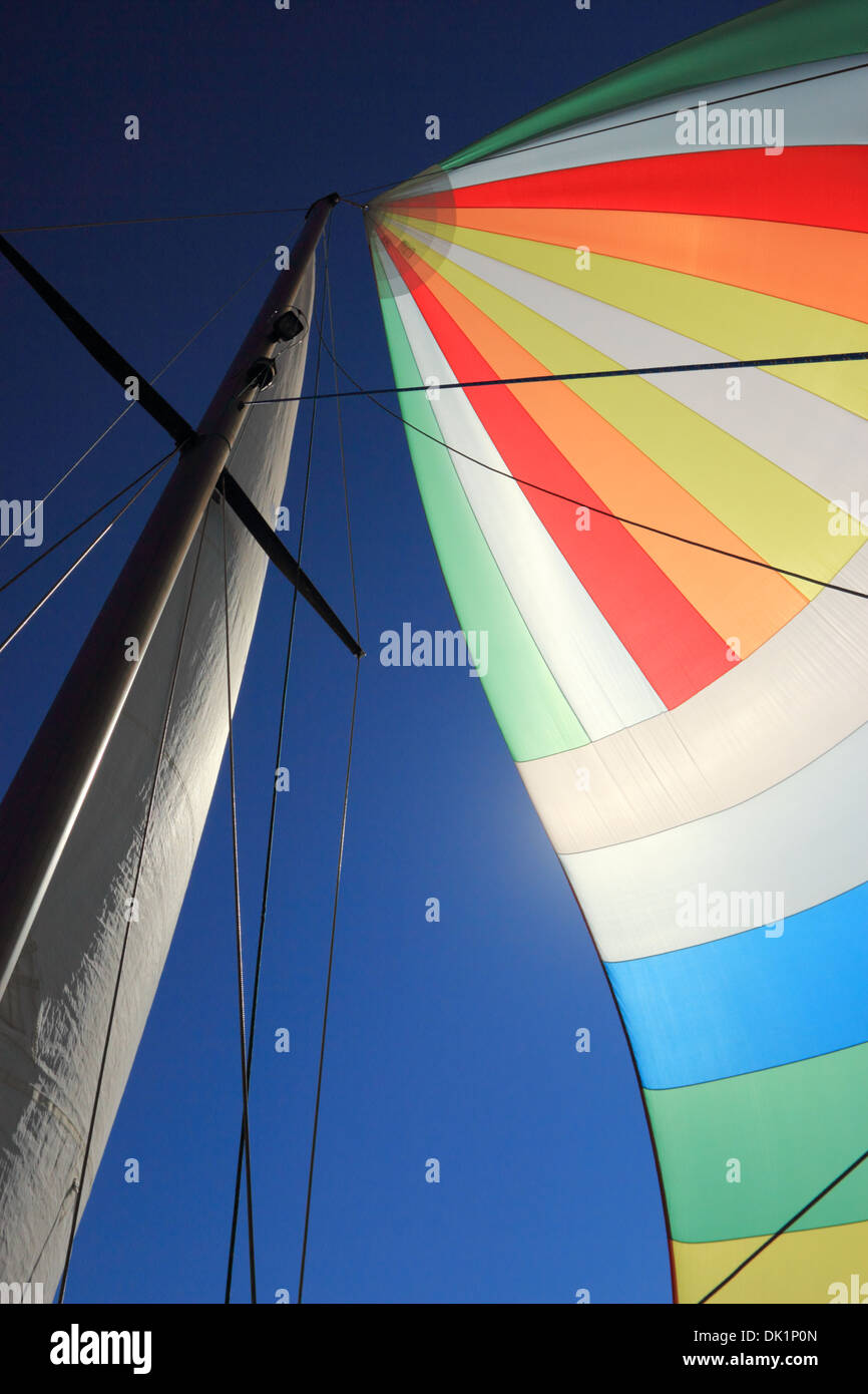 The wind has filled the spinnaker on sailing yacht. Detail of a ...