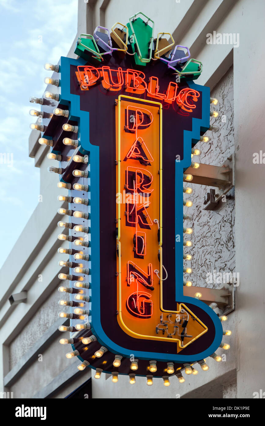 Colorful, flashing neon sign marks the Las Olas River Front public ...