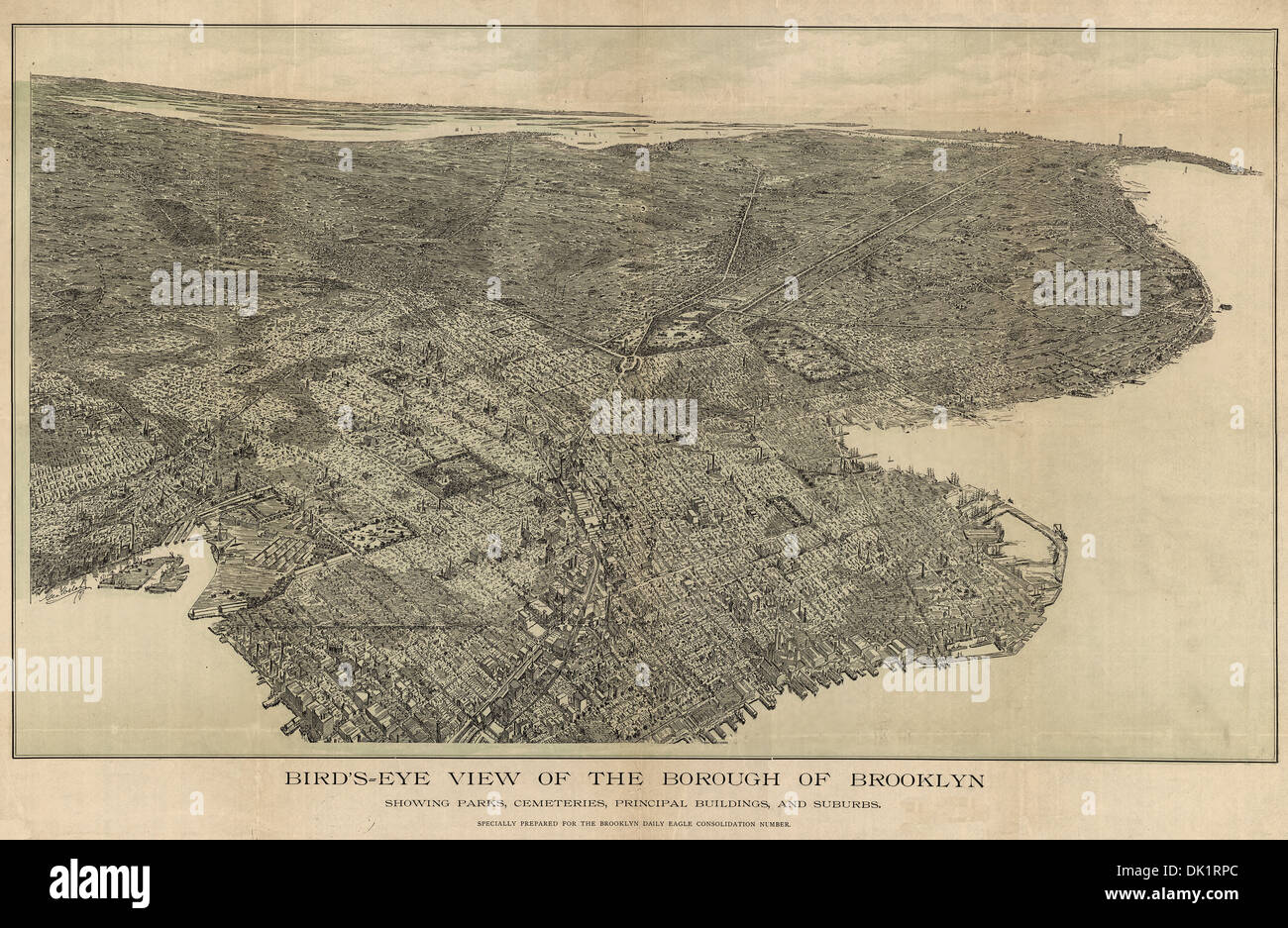 Bird's-eye view of the borough of Brooklyn : showing parks, cemeteries ...