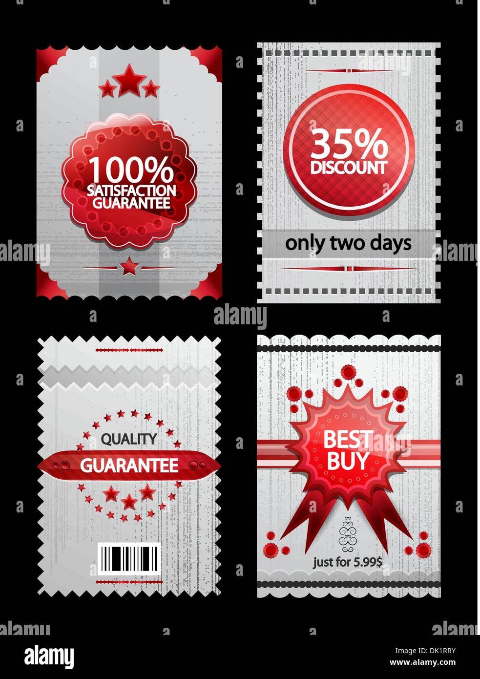Antique styled price cards with red decoration. Vector illustration ...