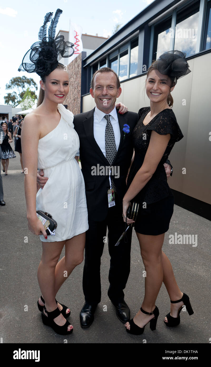 Tony Abbott with his daughters at Fleminton Racecourse Melbourne on ...
