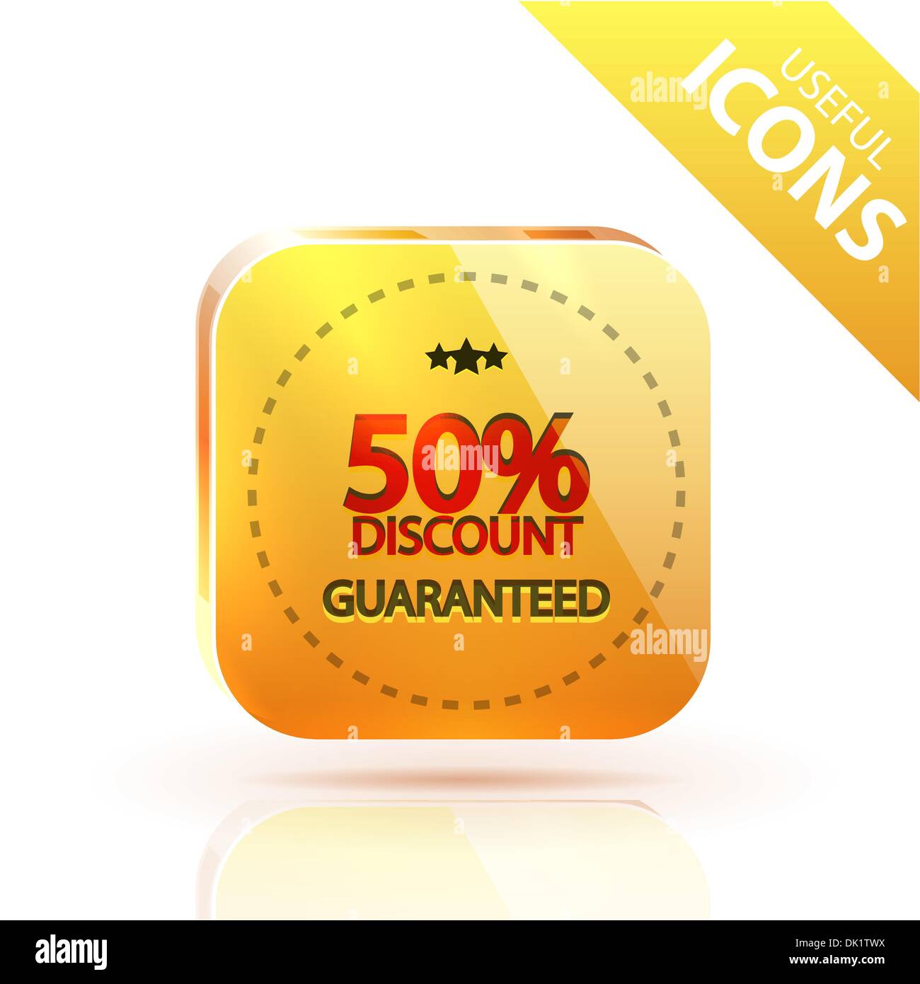 Orange yellow metal glossy button with price discount guarantee stamp ...