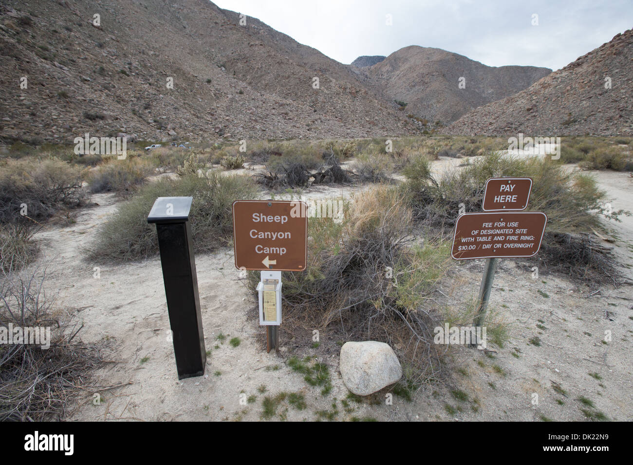Signs point the way to the Sheep Canyon camp in Anza Borrego Desert ...