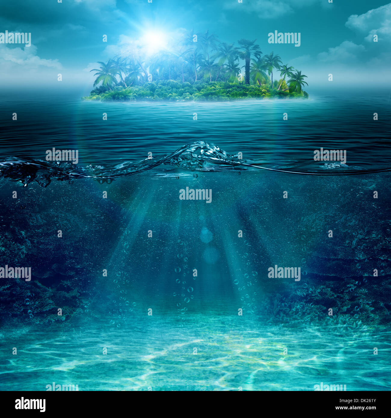 Alone island in ocean, abstract environmental backgrounds Stock Photo ...