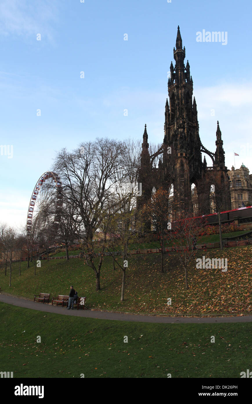 Scott Monument and ferris wheel Edinburgh Scotland November 2013 Stock ...