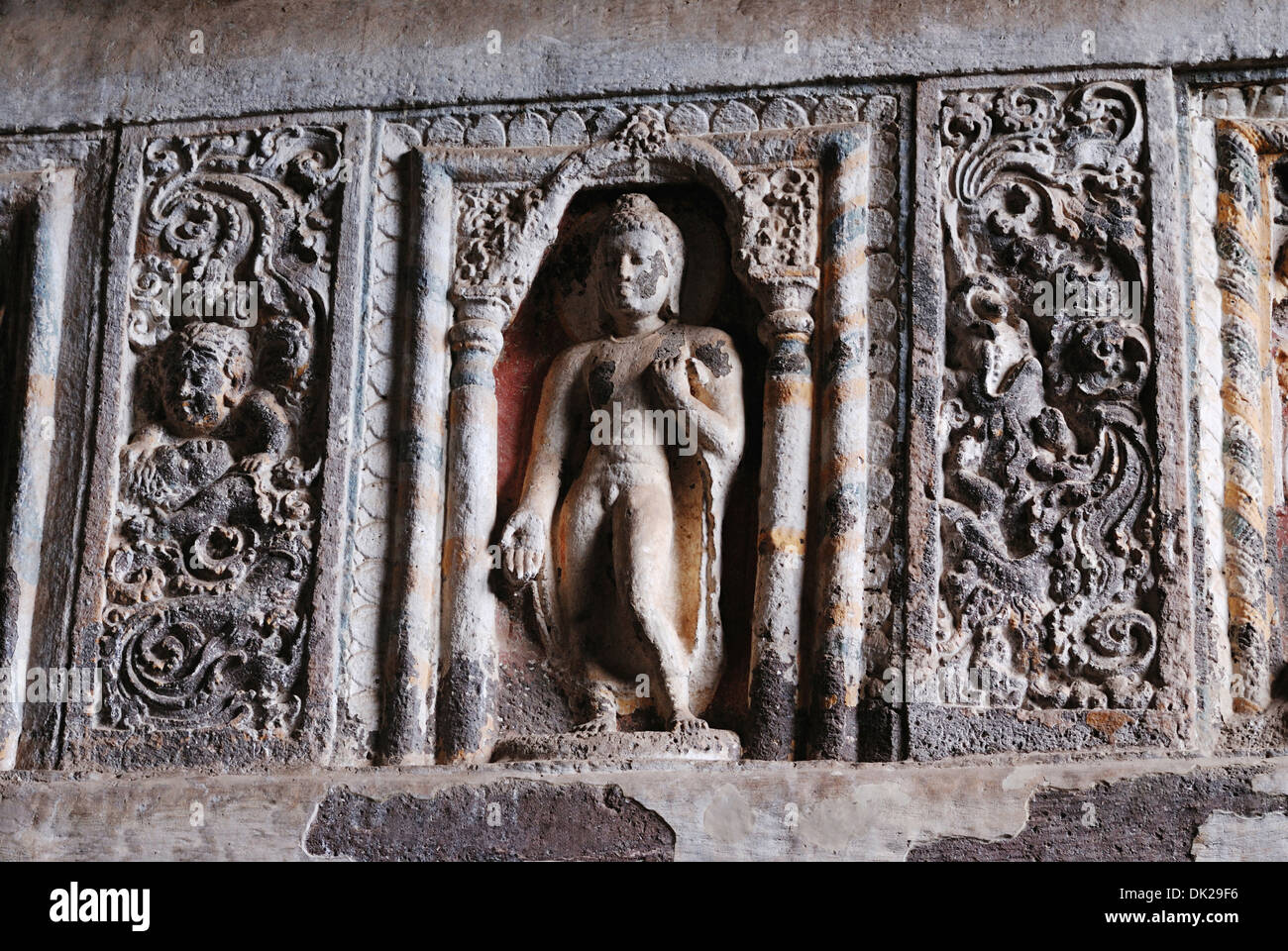 Cave 19 : Interior. Architrave showing one of the standing Buddha image ...