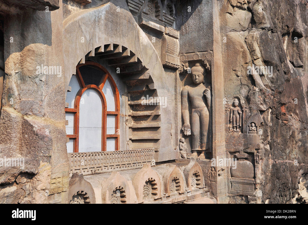Cave 9: Façade Top Window: Looks like contemporary wooden chaitya ...