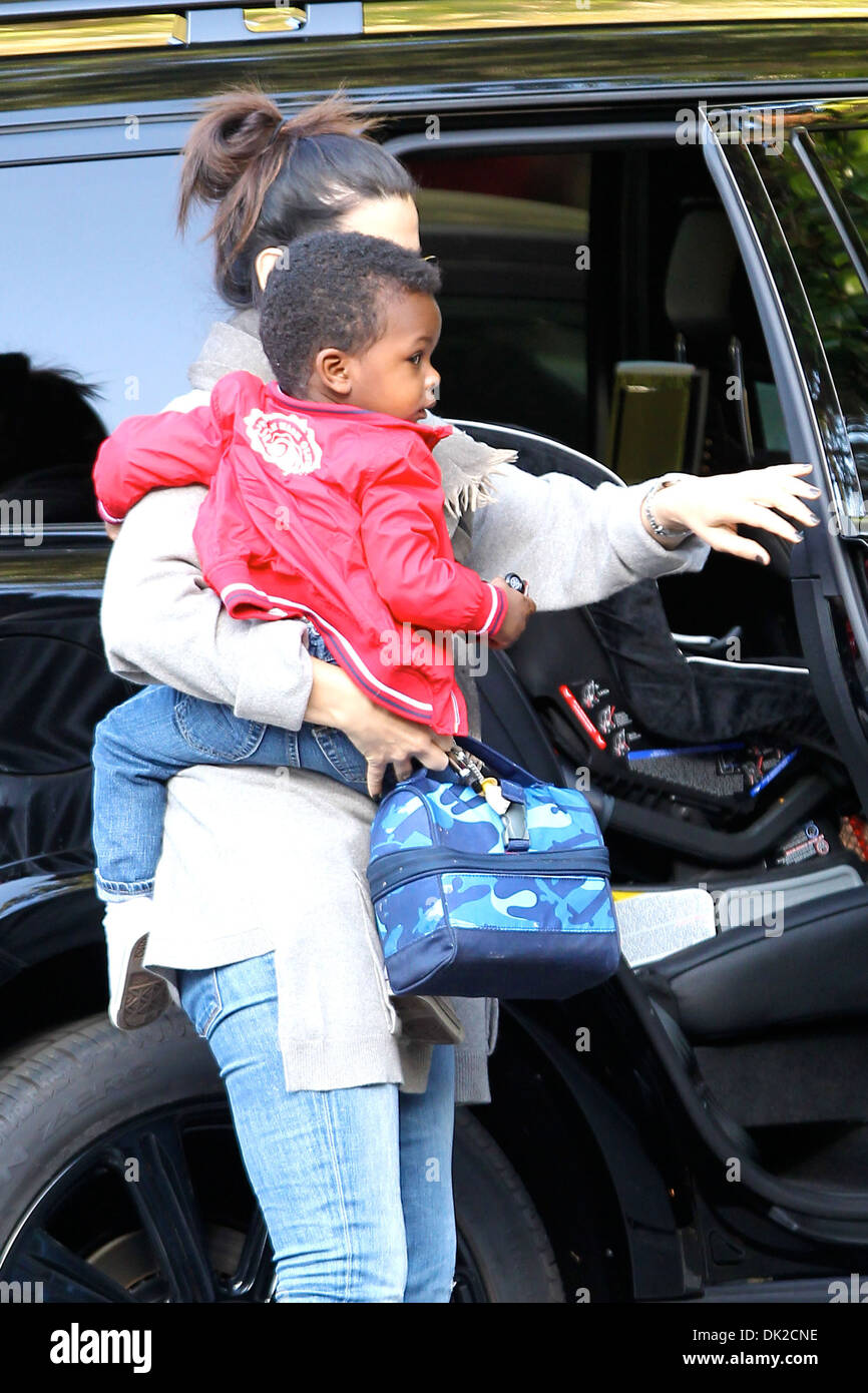 Sandra Bullock is seen taking her son Louis Bardo to school in Sherman ...