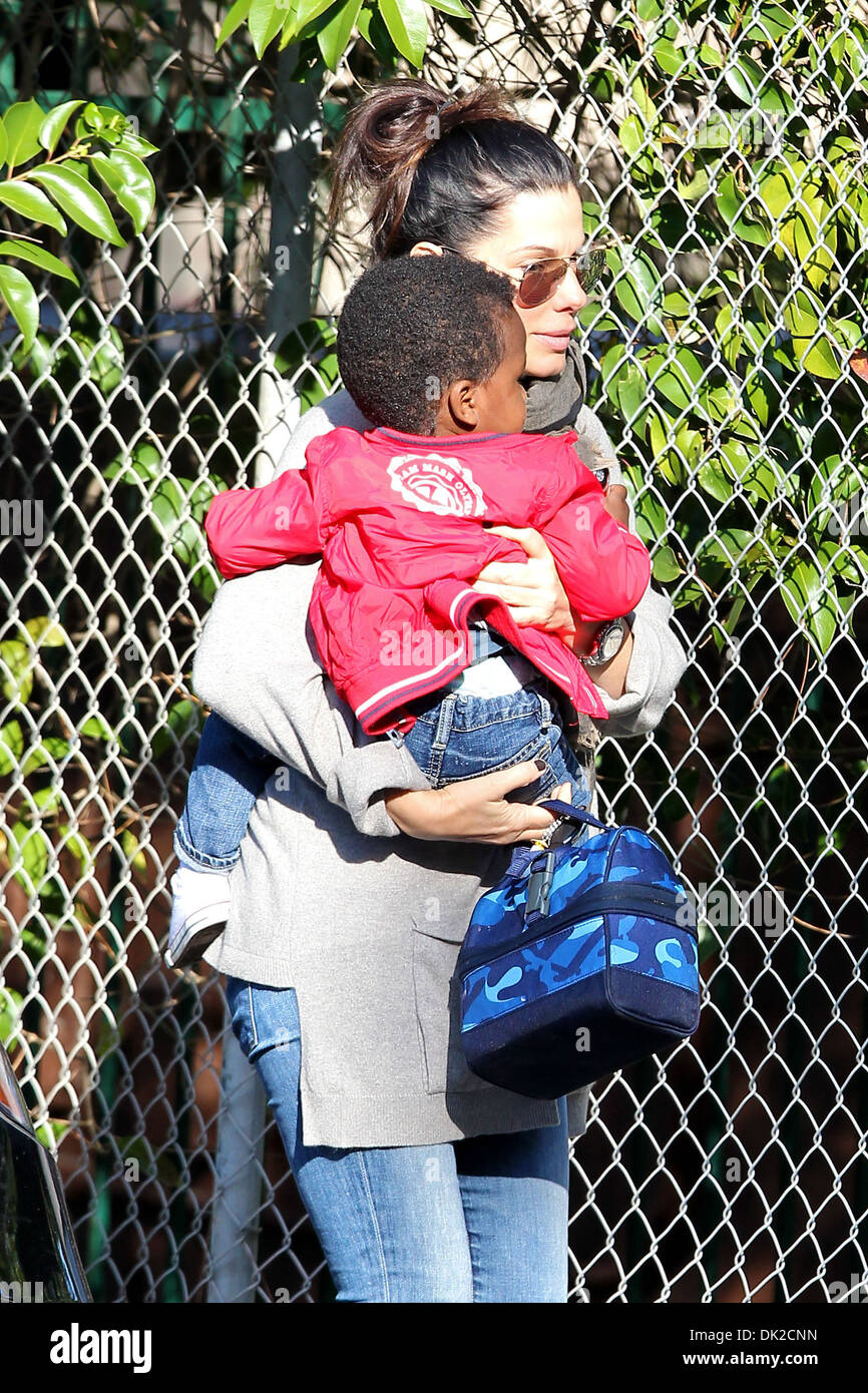 Sandra Bullock is seen taking her son Louis Bardo to school in Sherman ...