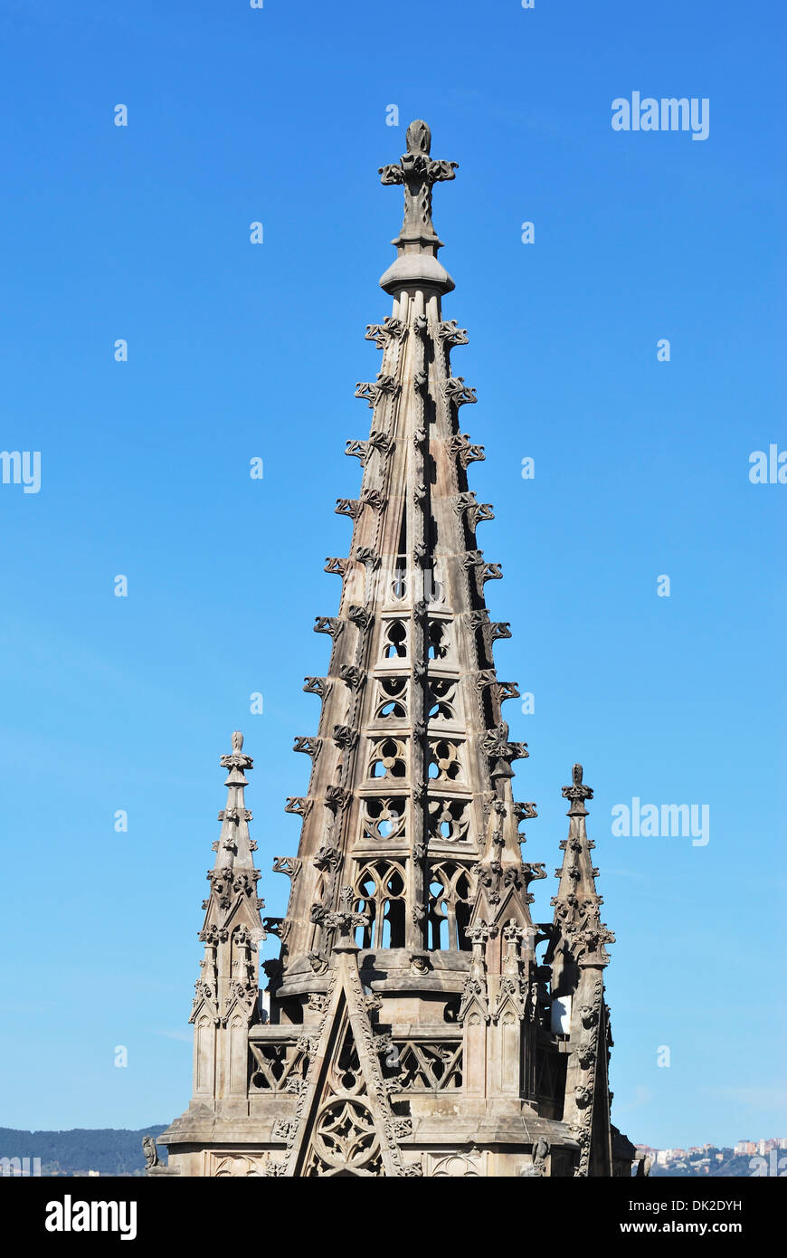 Cathedral spire viewed from roof of cathedral. Barcelona. Catalonia ...