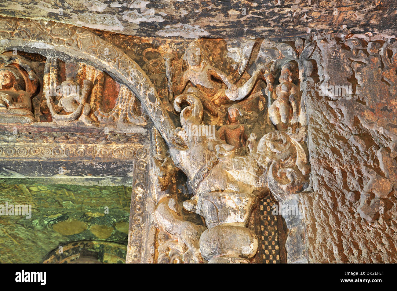 Cave No 6 Lower: Close view of shrine doorway shows details of the ...