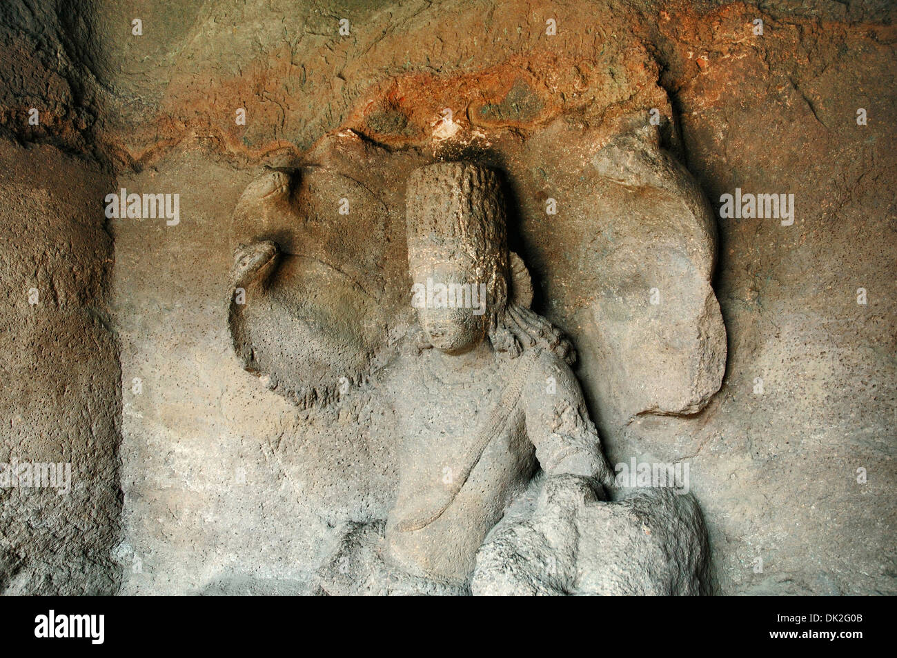 Cave 16: Seated Nagaraja in shrinelet of the Elephant Gate. Ajanta ...