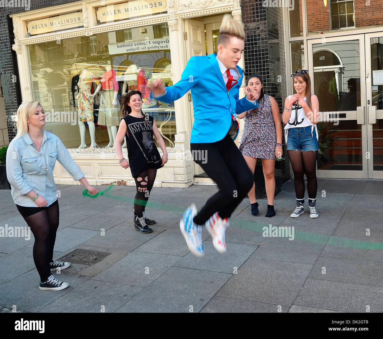 Jedward twins John and Edward Grimes pose outside Muzu TV studios on ...