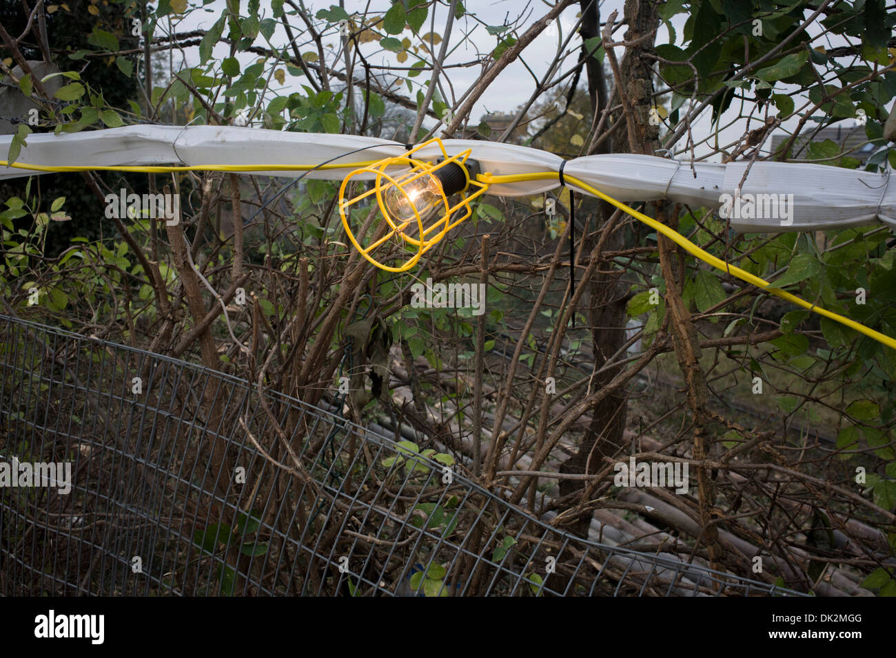 Detail of industrial grade construction safety lighting and wasteland ...