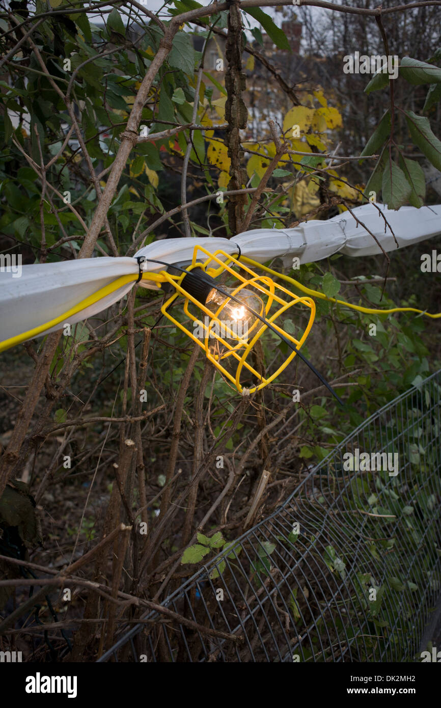 Detail of industrial grade construction safety lighting and wasteland ...