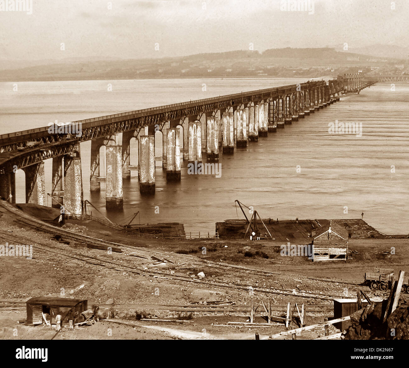 Second Tay Bridge under construction Victorian period Stock Photo - Alamy