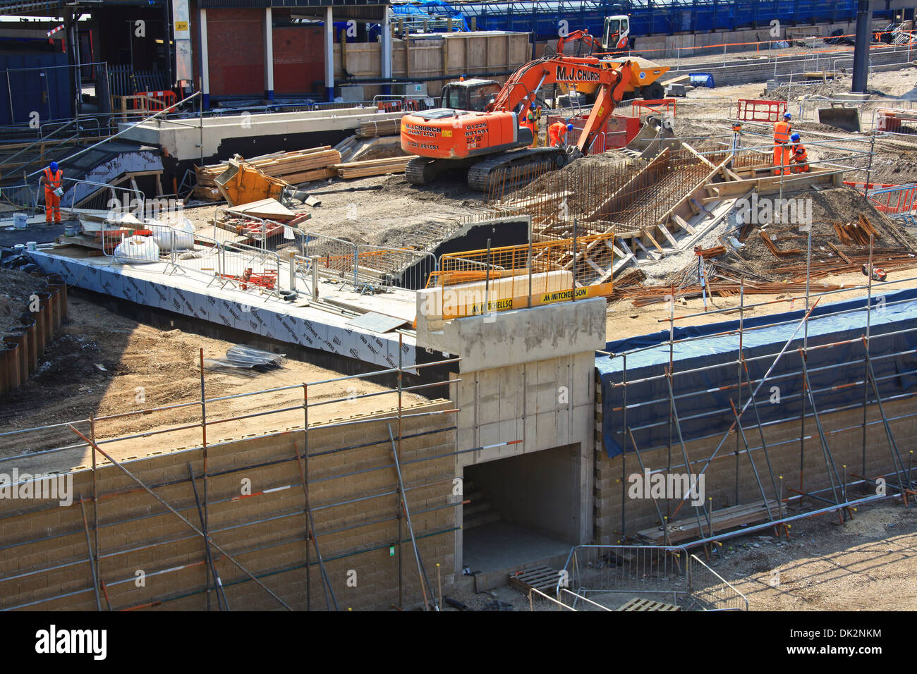 Construction site showing new platforms and emergency exit tunnel. The ...
