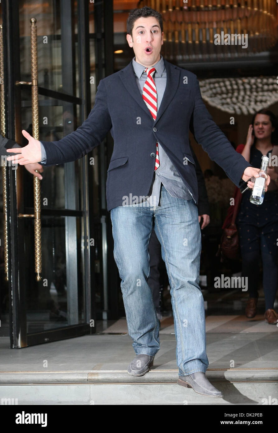 Jason Biggs 'American Reunion' stars depart the Corinthia Hotel London ...