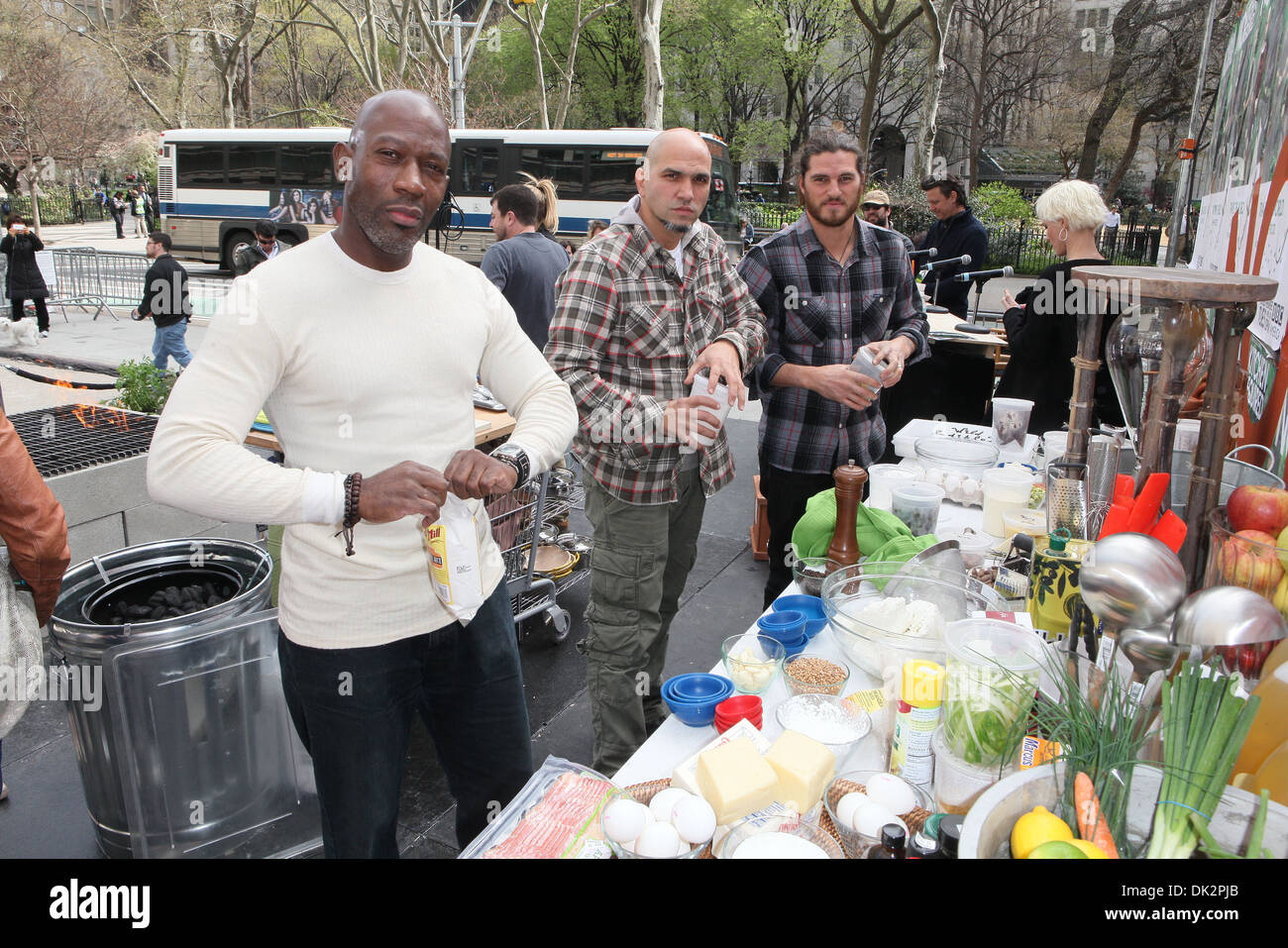 Chefs Madison Cowan Michael Psilakis and Kanye Raymond New York Giants ...