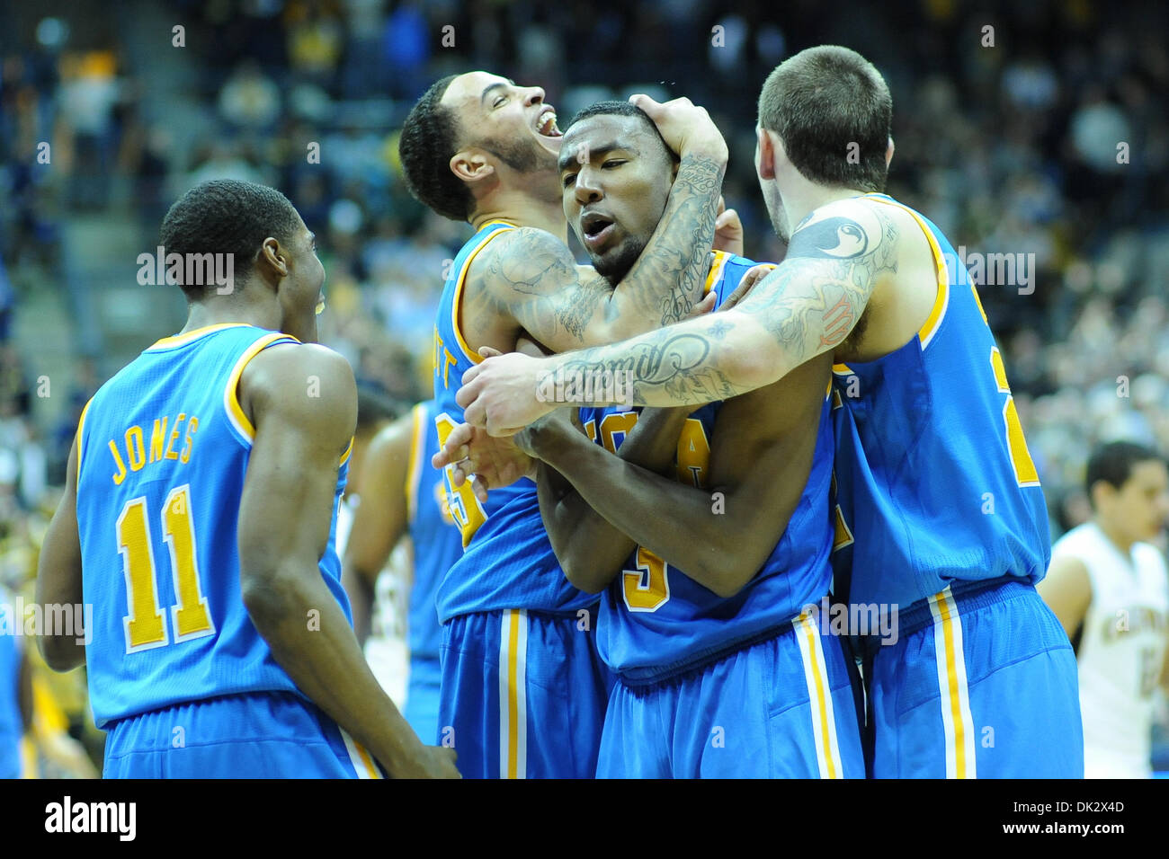 Feb. 20, 2011 - Berkeley, California, U.S - UCLA Bruins teammates mob ...