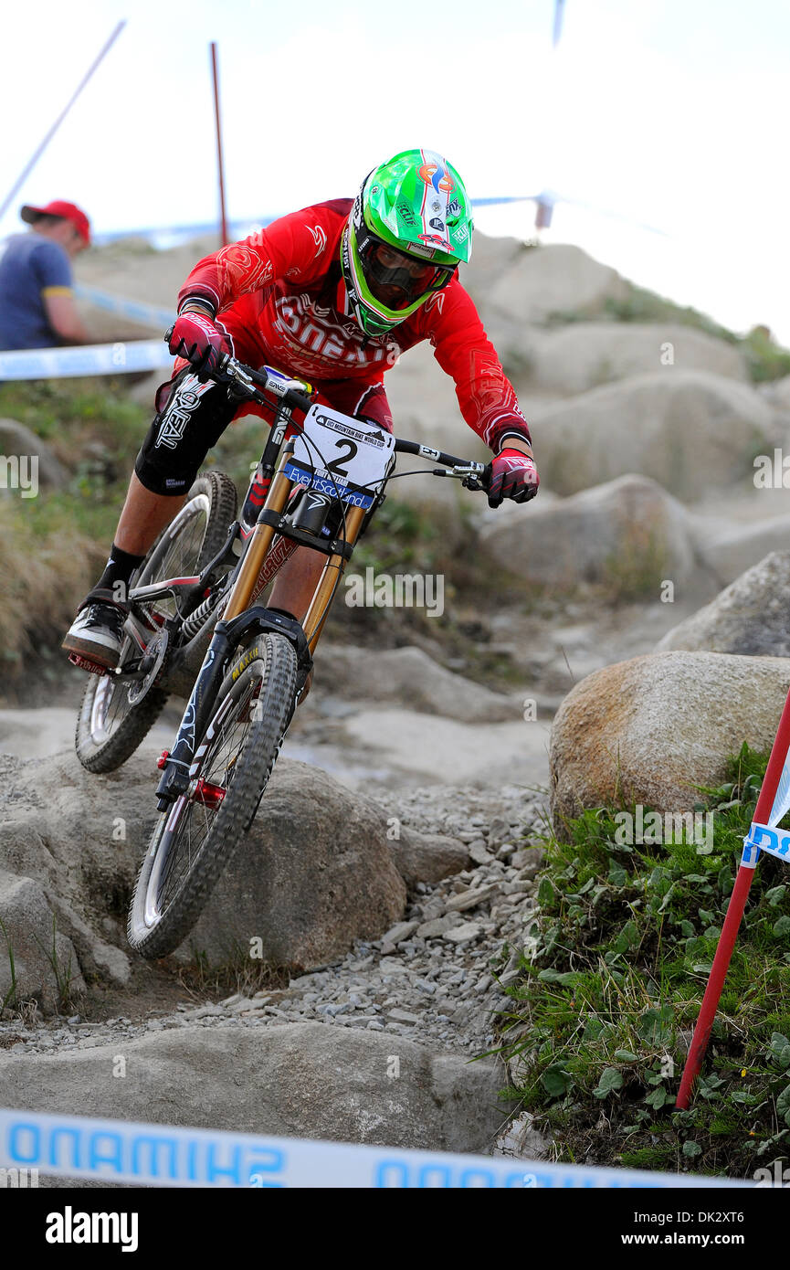 South African downhill mountain bike racer Greg Minnaar competing in ...