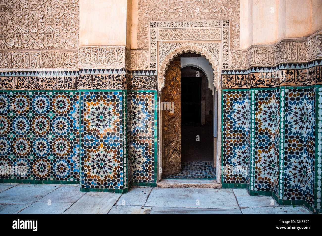 Beautiful typical moroccan tiles in the Medrassa Stock Photo - Alamy