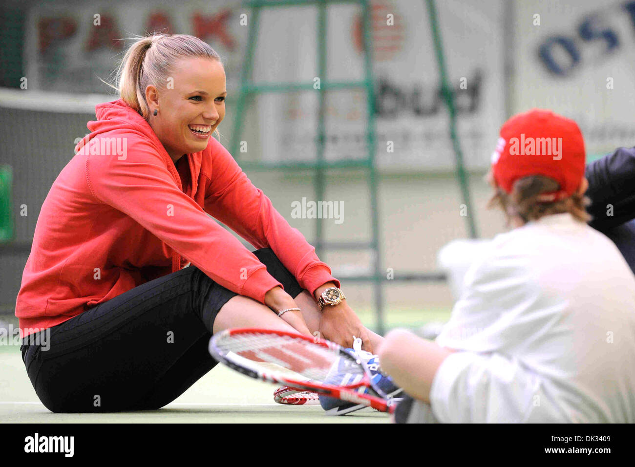 Tennis player Caroline Wozniacki is seen on set of her new music video ...