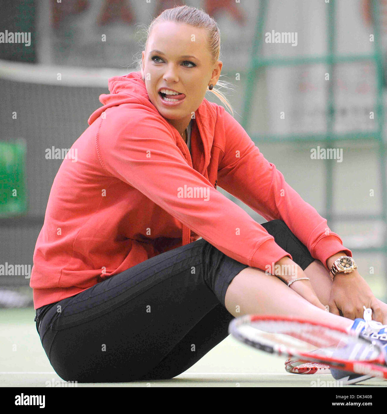 Tennis player Caroline Wozniacki is seen on set of her new music video ...