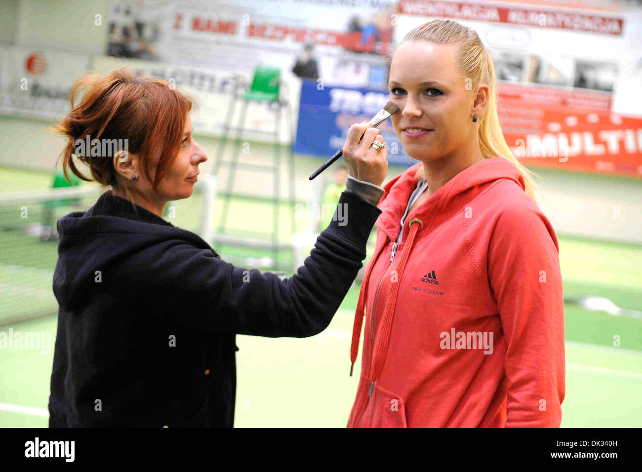 Tennis player Caroline Wozniacki is seen on set of her new music video ...