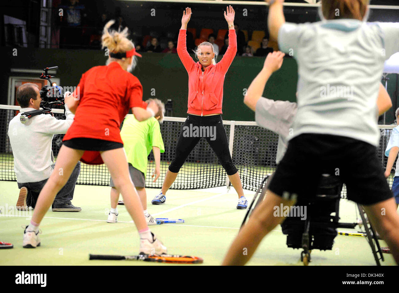 Tennis player Caroline Wozniacki is seen on set of her new music video ...