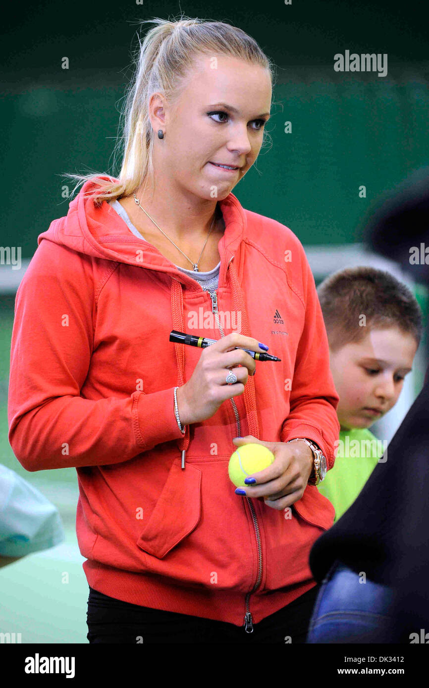 Tennis player Caroline Wozniacki is seen on set of her new music video ...