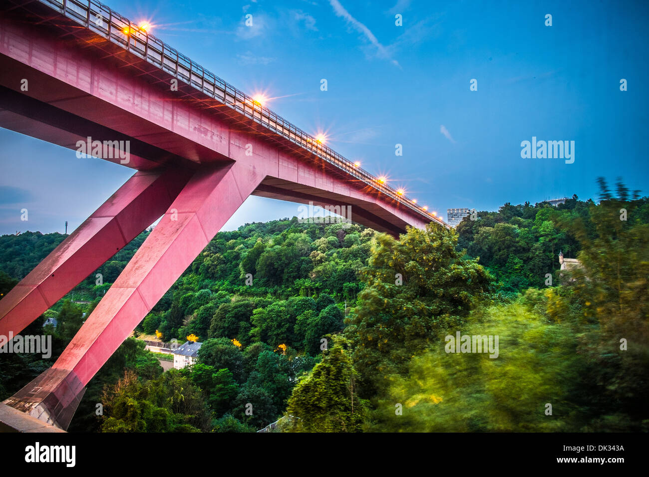 The impressive red bridge in Luxembourg city Stock Photo - Alamy