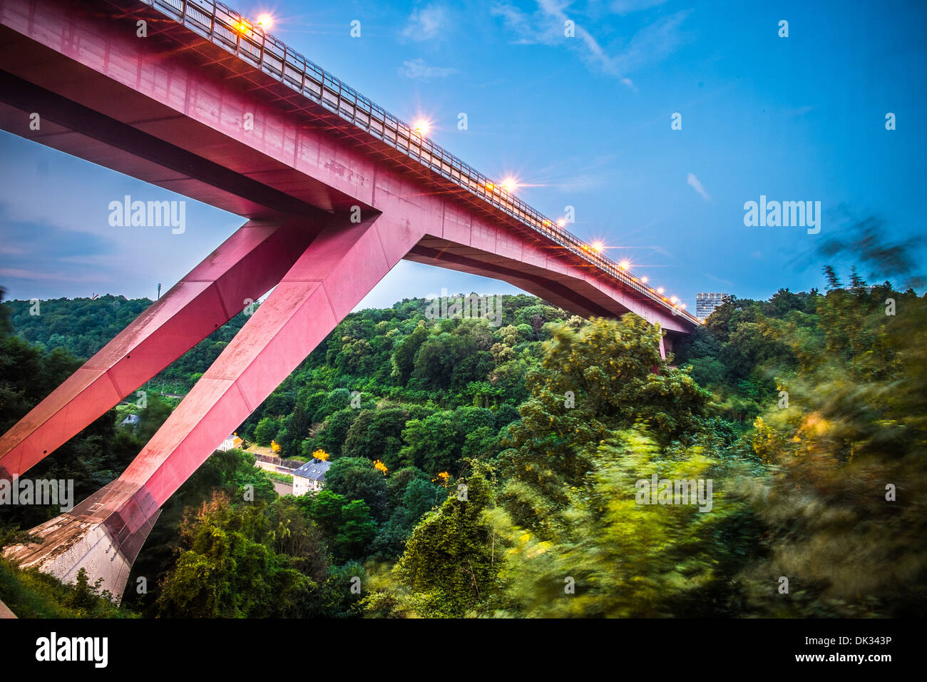 The impressive red bridge in Luxembourg city Stock Photo - Alamy