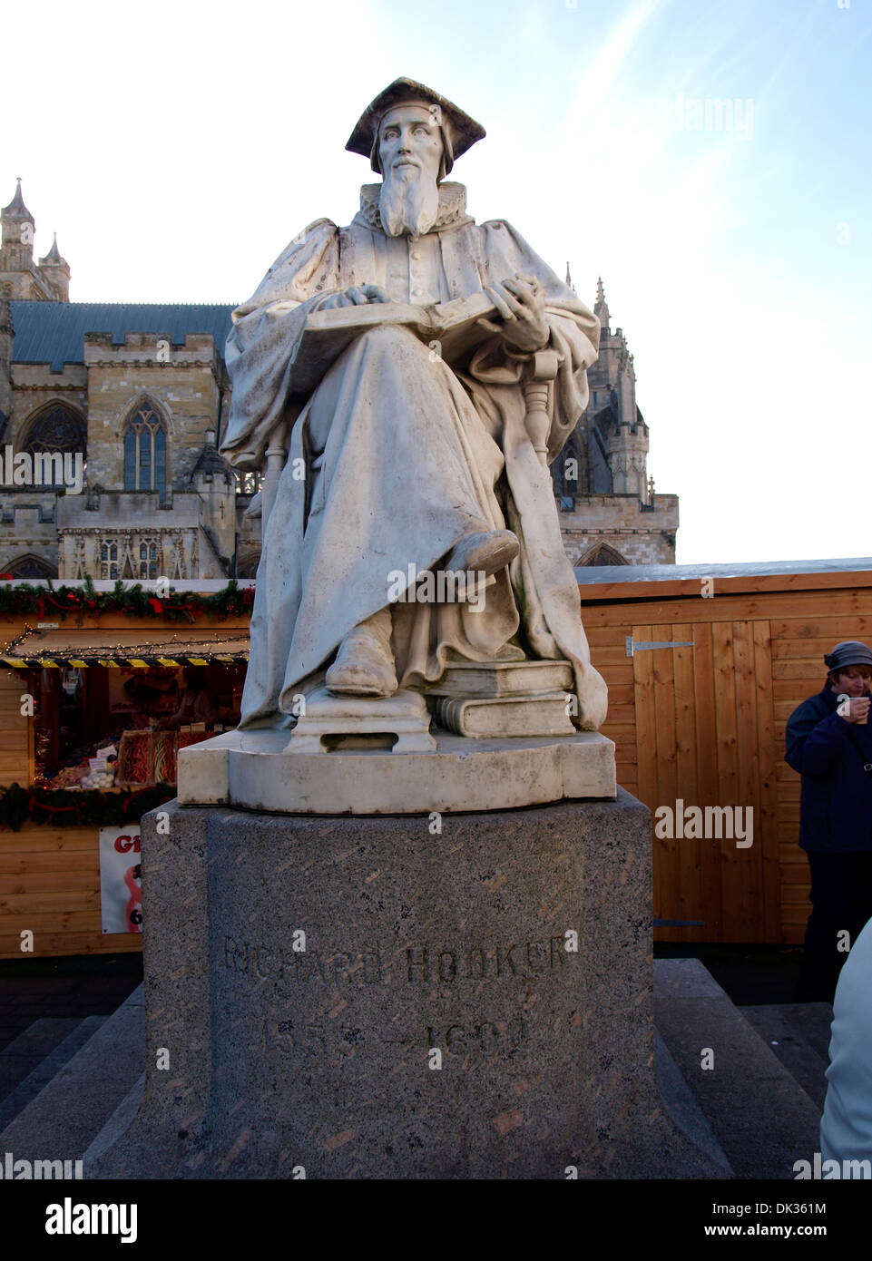 Statue of Richard Hooker outside Exeter Cathedral, Devon, UK Stock ...
