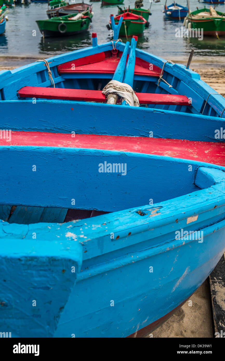 Typical colorful fishing boats in the south of Italy, Apulia region ...