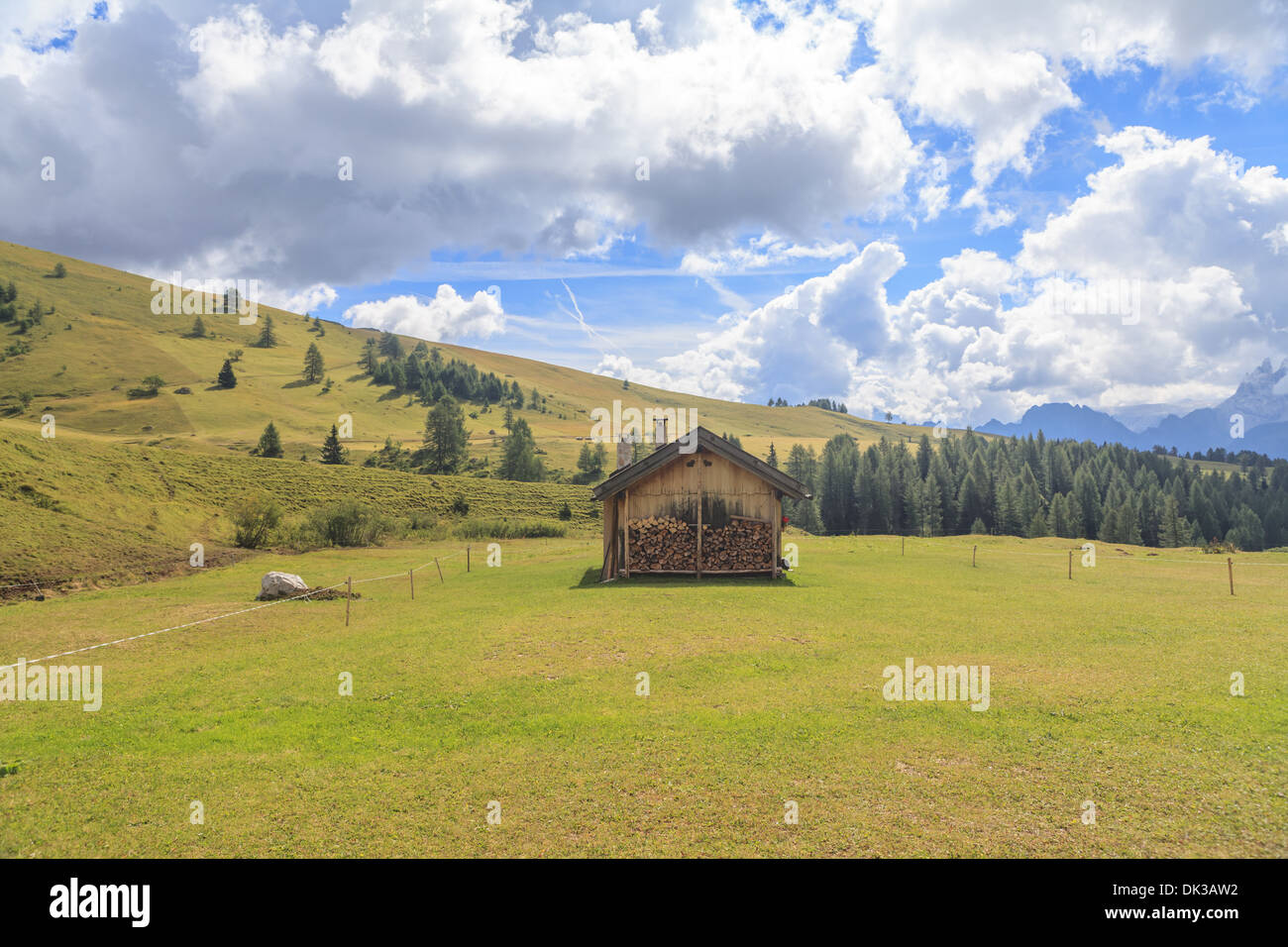 Wood-shed in Dolomites, Italy Stock Photo - Alamy