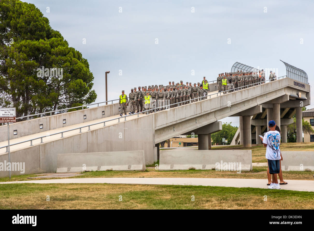 Flights of airmen marching down bridge ramp during United States Air ...