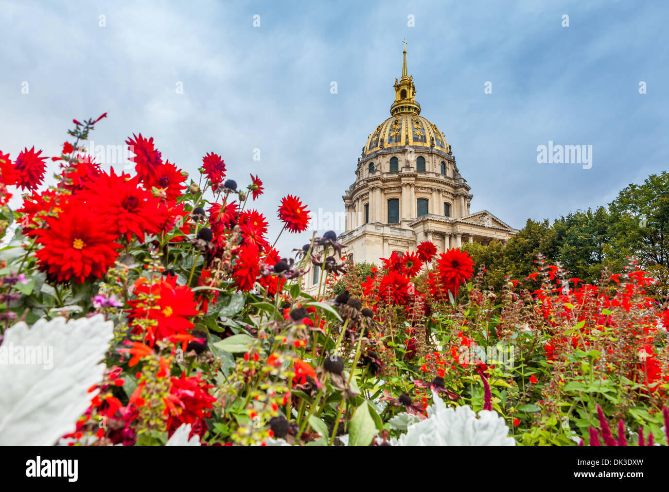 Les Invalides garden view, showing the cathedral from the back Stock ...