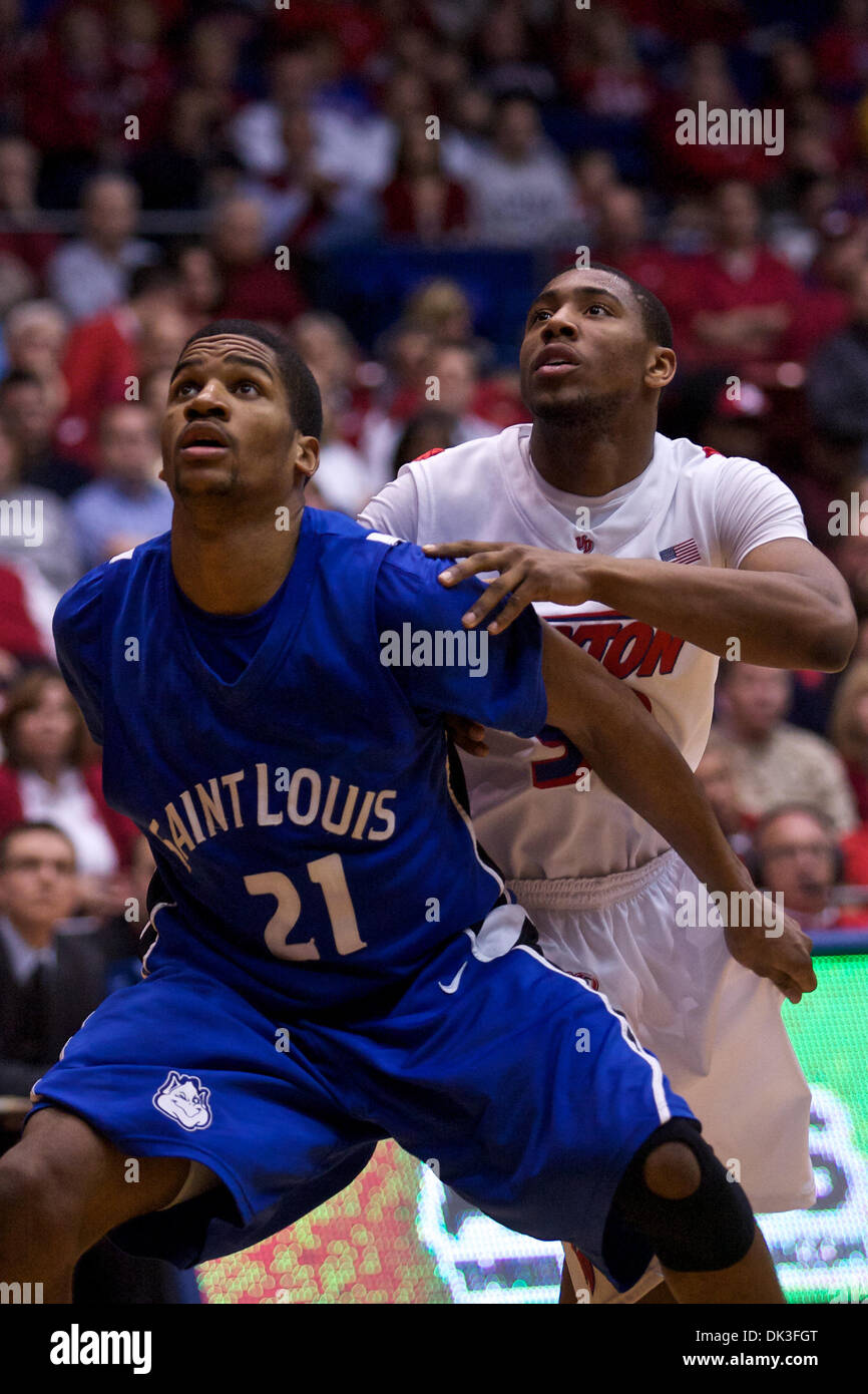 Mar. 2, 2011 - Dayton, Ohio, U.S.A - Saint Louis Billikens forward Dwayne Evans (21) holds back ...