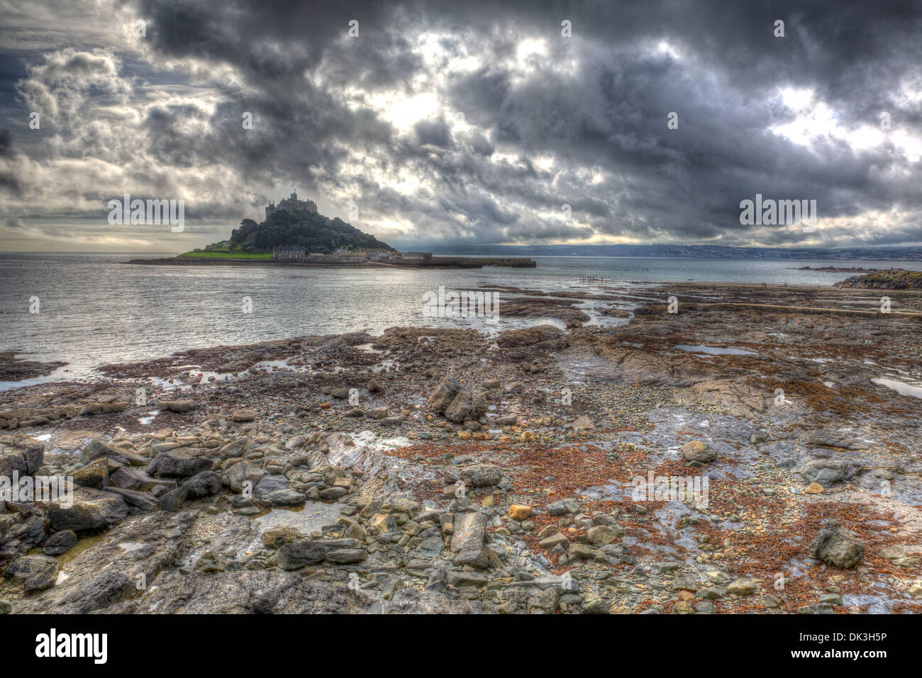 St Michaels Mount Cornwall England medieval castle and church overcast ...