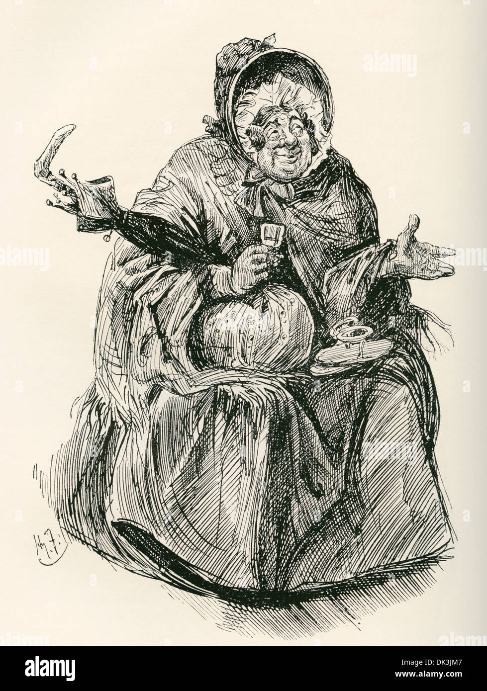 Mrs. Gamp. Illustration by Harry Furniss for the Charles Dickens novel ...