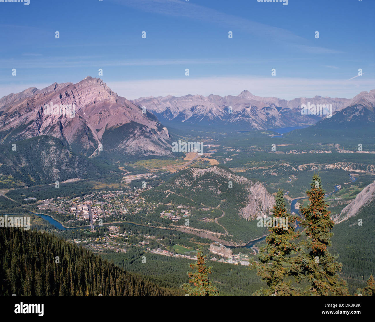 Aerial view of Banff National Park as seen from Sulphur Mountain ...