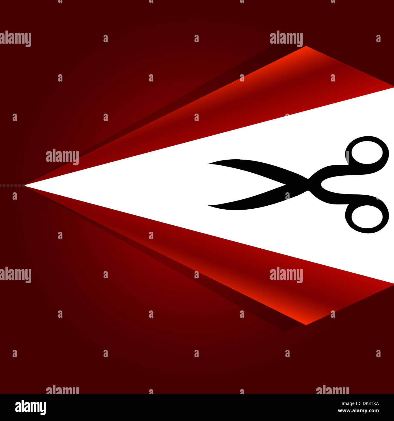 Vector scissors with cut lines on the red background Stock Photo - Alamy