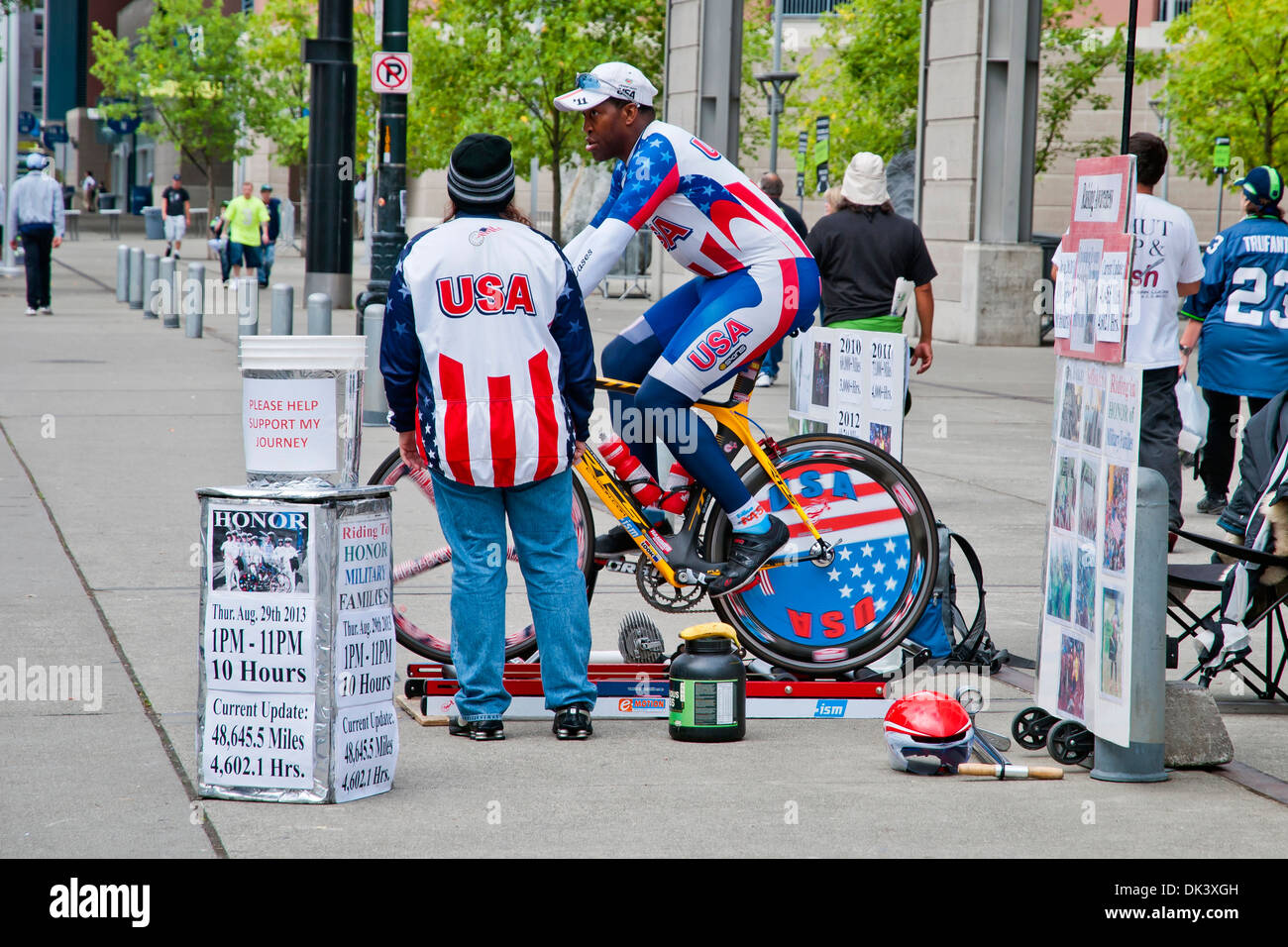 Advertises cyclist bike ride, Seattle, state of Washington, USA Stock ...