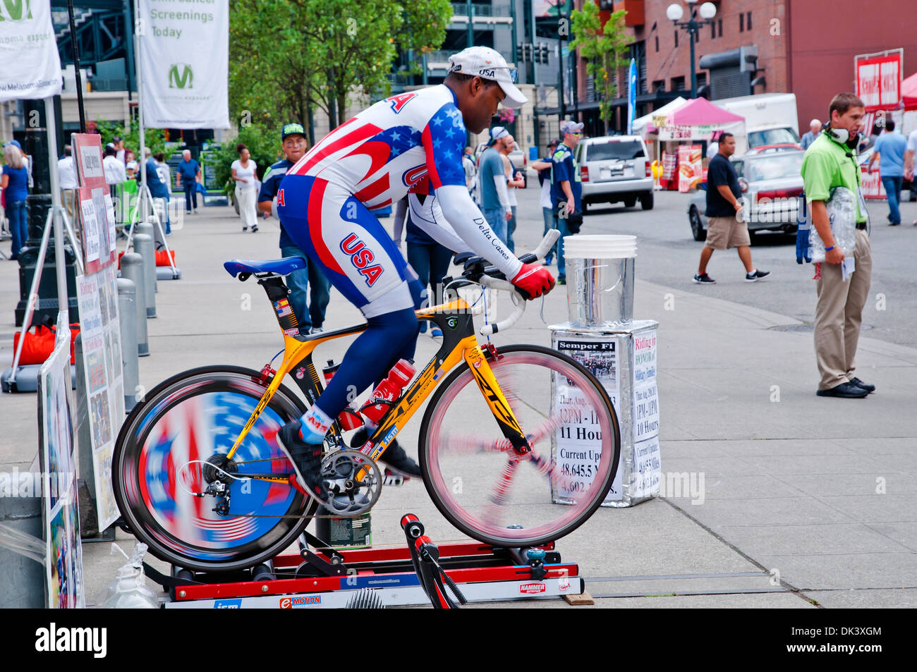 Sportsmen advertises cyclist bike ride, Seattle, state of Washington ...