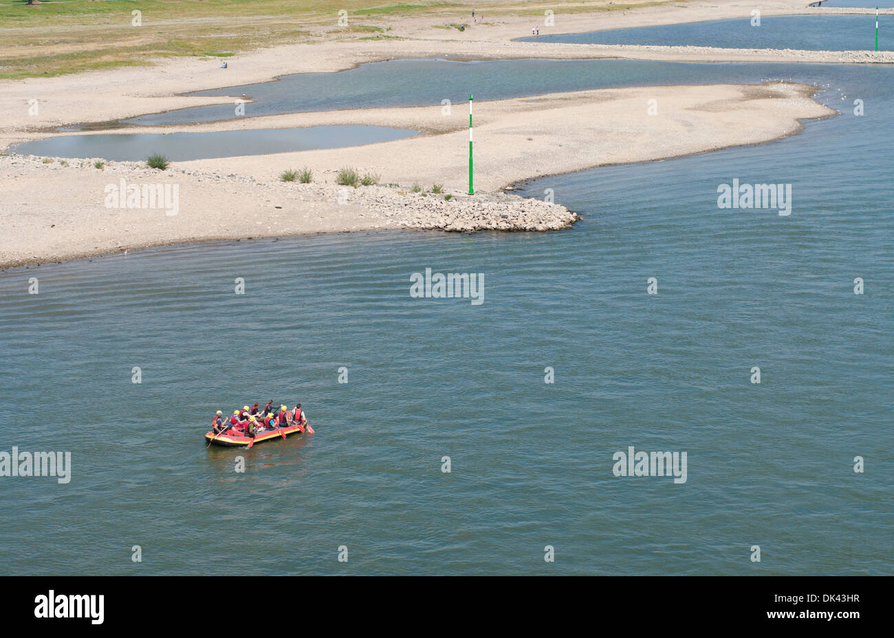 people in a rafting boat on the Rhine at Dusseldorf, Germany Stock ...